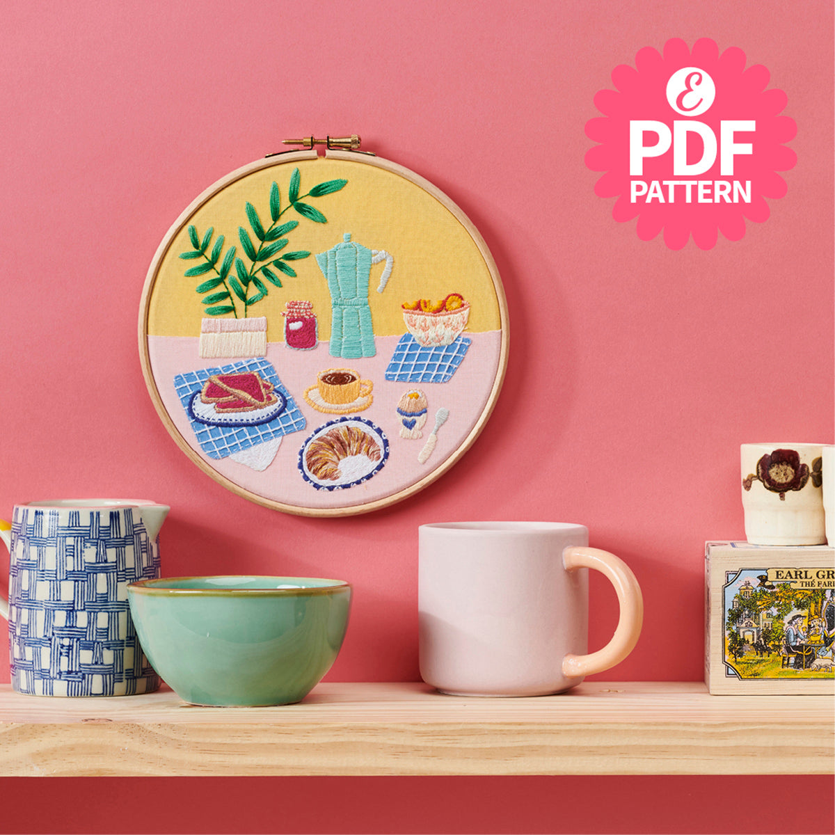 Breakfast Embroidery Hoop Pattern PDF – Gathered