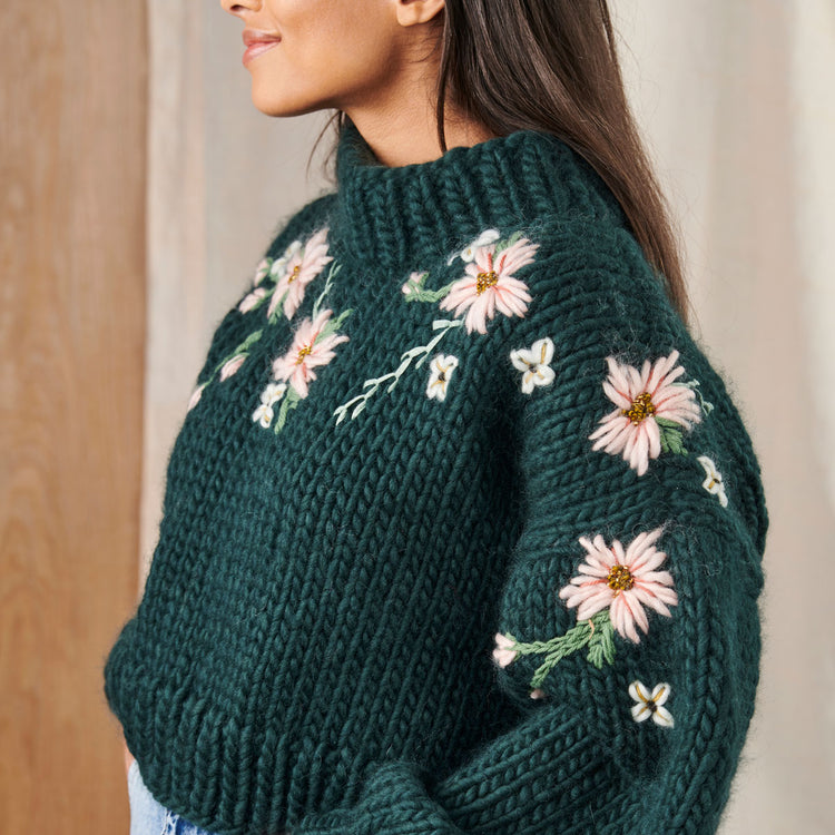 Embroidered Flower Jumper Knitting Pattern PDF – Gathered