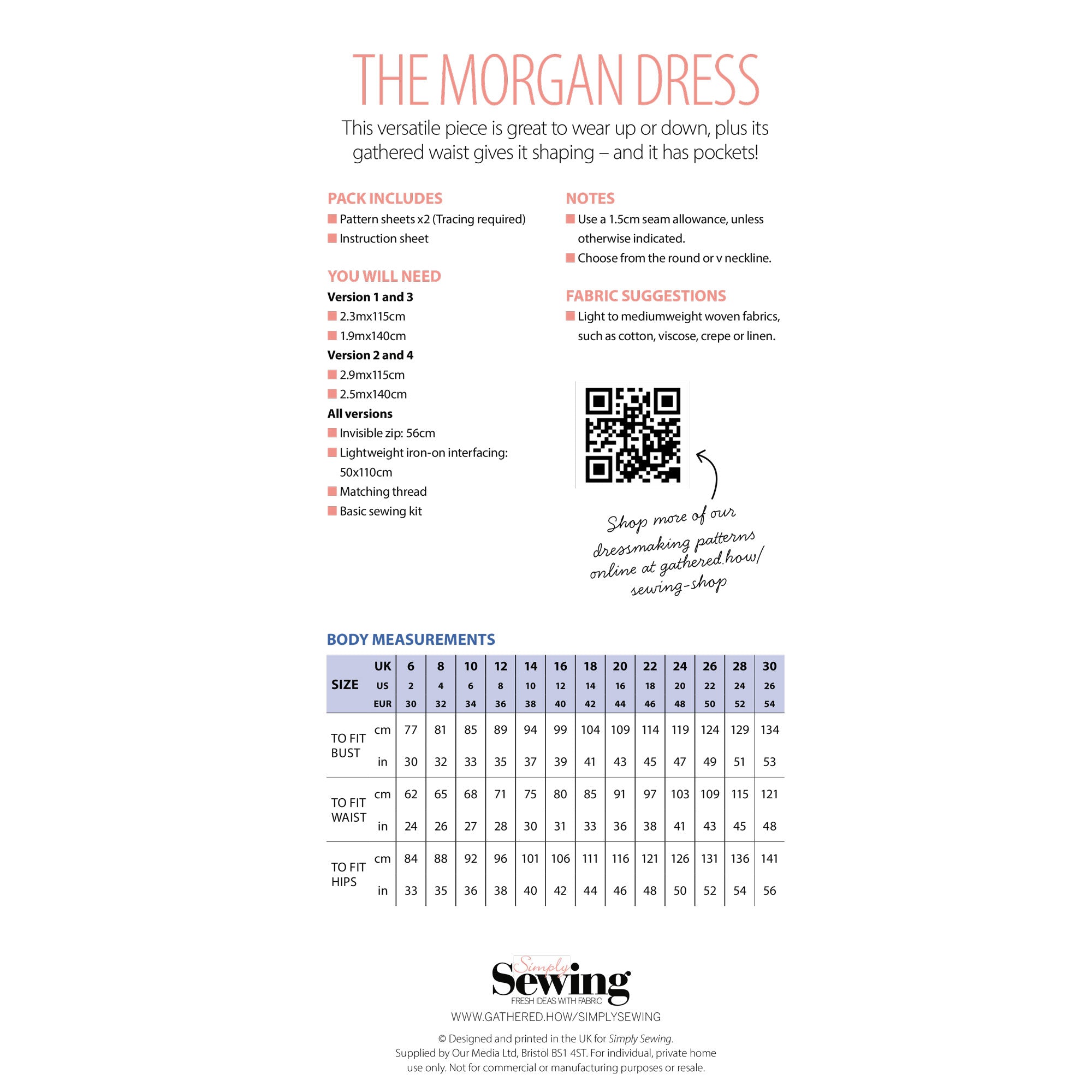 Morgan Dress Sewing Pattern PDF – Gathered