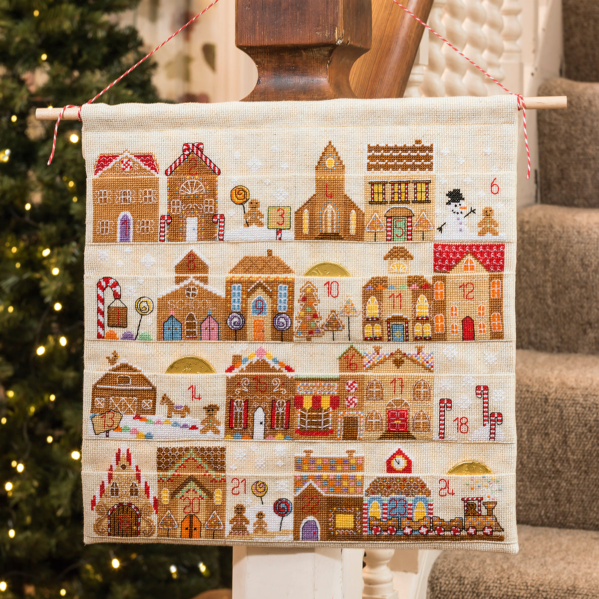 Gingerbread Village cross stitch advent calendar PDF Pattern – Gathered