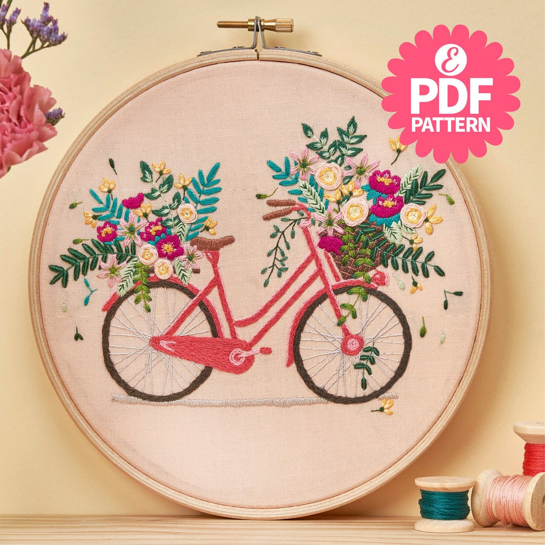 Floral bicycle hoop embroidery pattern PDF – Gathered